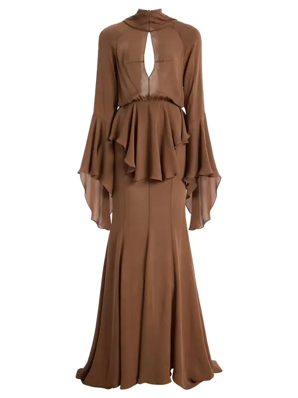 HARITHAND Hutton Ruffled Silk-georgette Maxi Dress - Brown