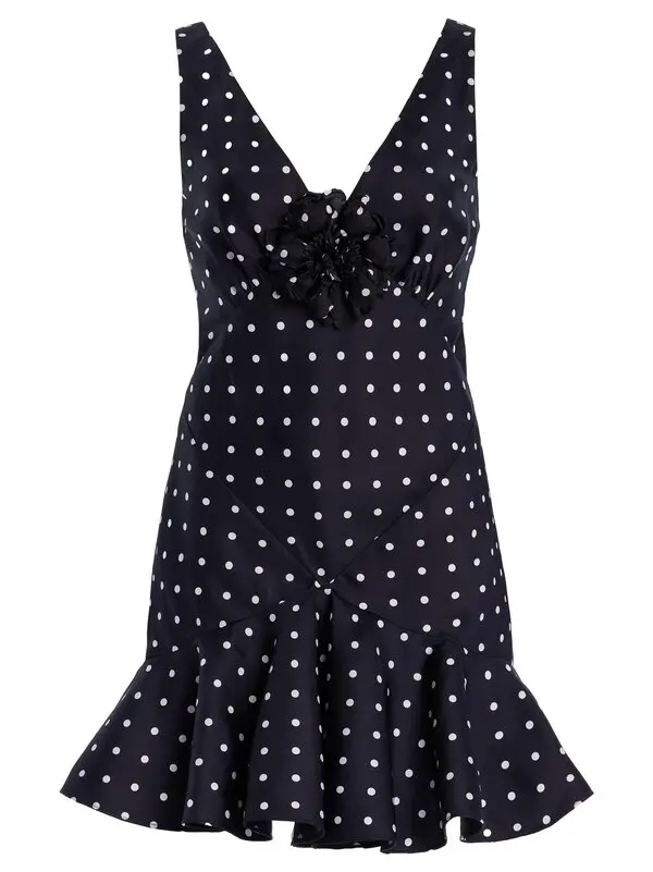 RODARTE Flower-detailed Polka-dot Mini Dress - Black