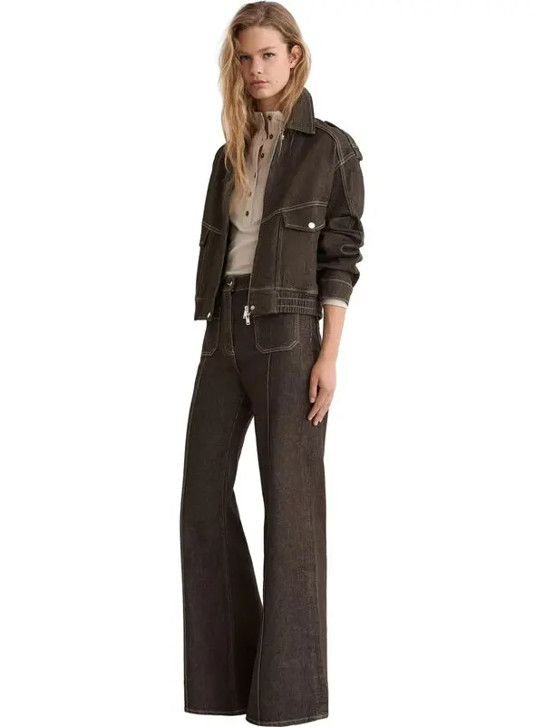 REISS Sakura Patch-pocket Flared Jeans - Brown