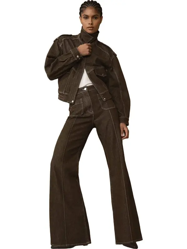 REISS Sakura Patch-pocket Flared Jeans - Brown