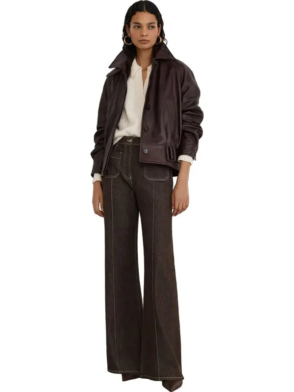 REISS Sakura Patch-pocket Flared Jeans - Brown