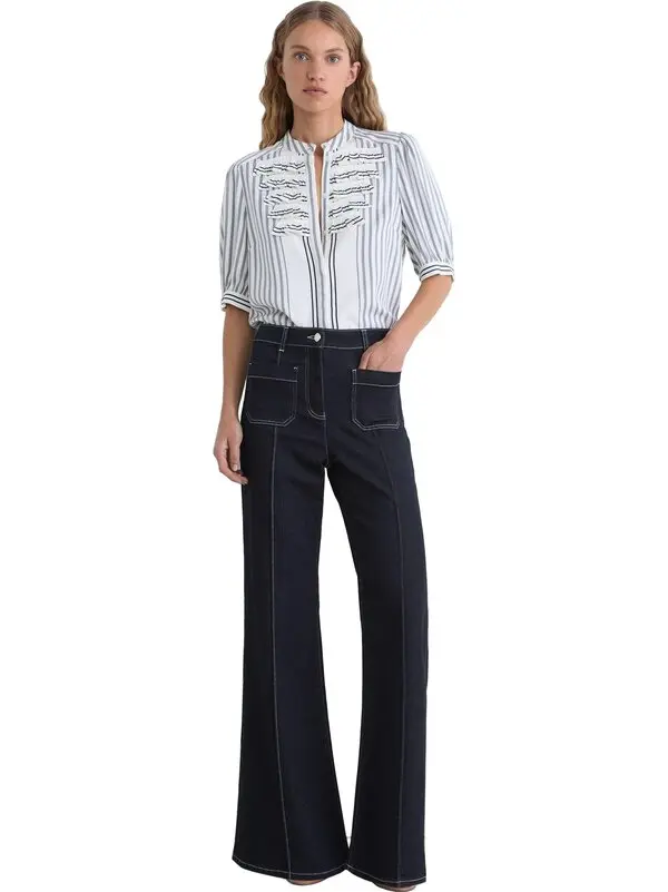 REISS Sakura Patch-pocket Flared Jeans - Indigo Blue