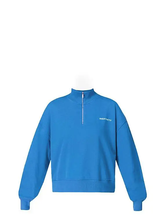 Sweaty Betty Revive Half-zip Cropped Stretch-jersey Sweatshirt - Tidal Blue