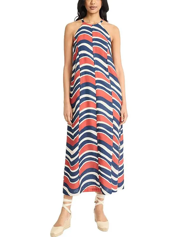 THE GOOD JOURNEY Keyhole Halter Maxi Dress - Navy/ Ivory