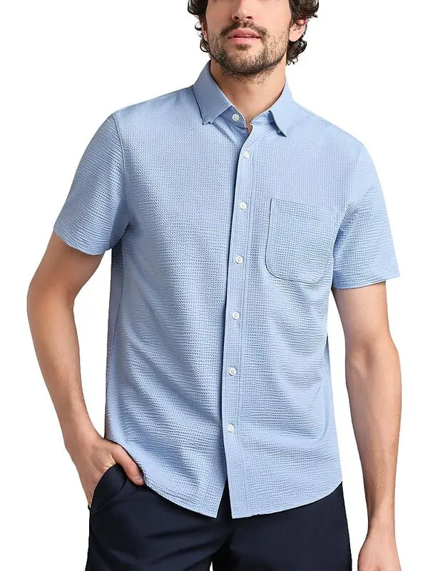 RHONE Commuter Seersucker Regular Fit Short Sleeve Shirt - Light Blue
