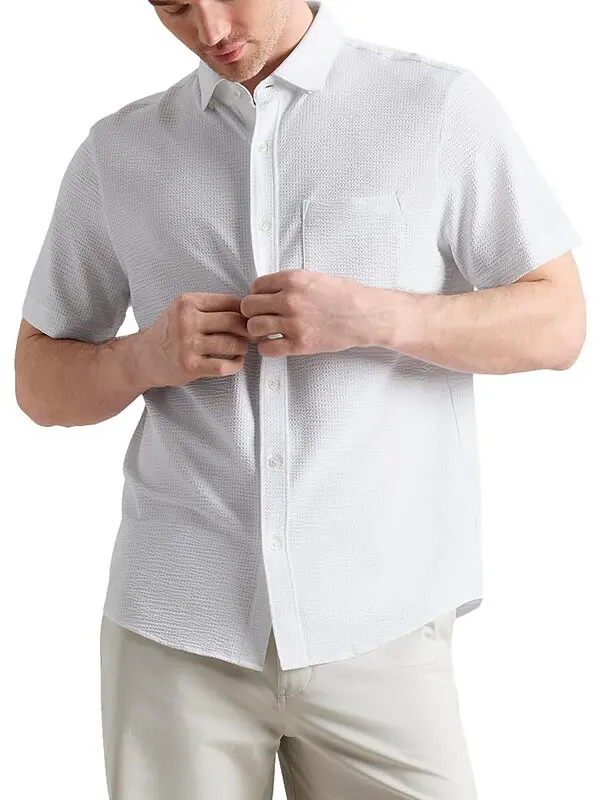 RHONE Commuter Seersucker Regular Fit Short Sleeve Shirt - White