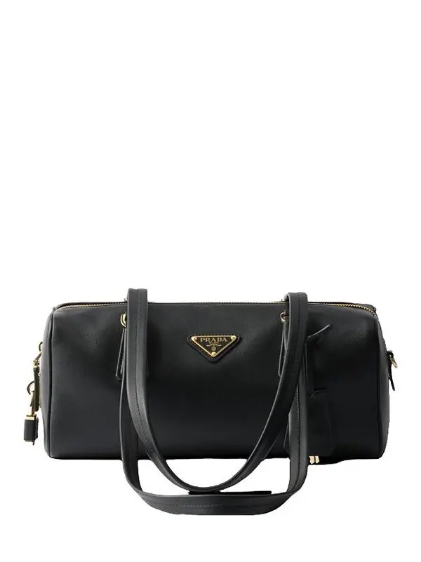 Prada Medium Leather Top-handle Bag With Padlock - Black