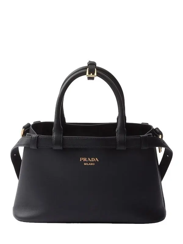 Prada Small Leather Handbag With Double Belt - Black