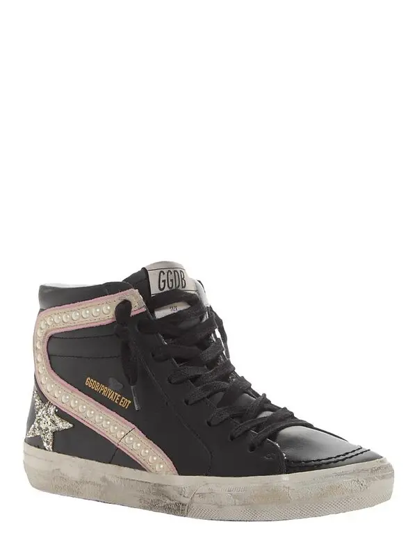 Golden Goose Slide Embellished High Top Sneakers - Black
