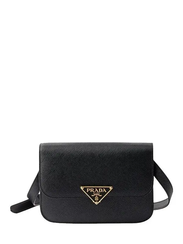 Prada Saffiano Leather Flap Shoulder Bag - Black