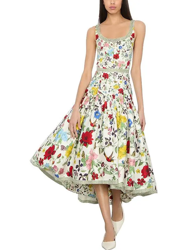 Alice + Olivia Diana Sleeveless Structured Midi Dress - White Floral