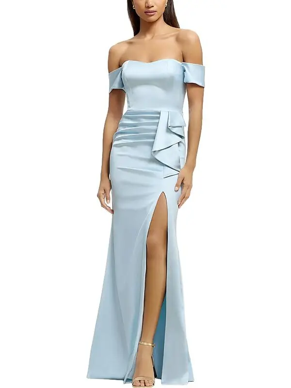 Dress The Population Gabrielle Off-the-shoulder Gown - Sky
