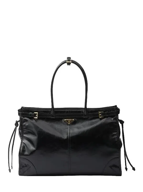 Prada Extra Large Convertible Leather Shoulder Bag - Black