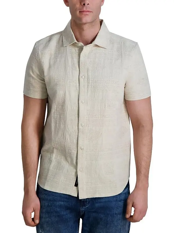 Karl Lagerfeld Paris Textured Short Sleeve Woven Shirt - Natural