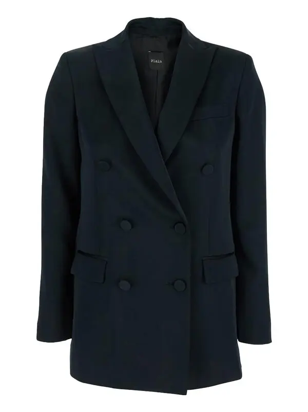 PLAIN Double-breasted Tech Fabric Jacket With Peak Lapels - Blue