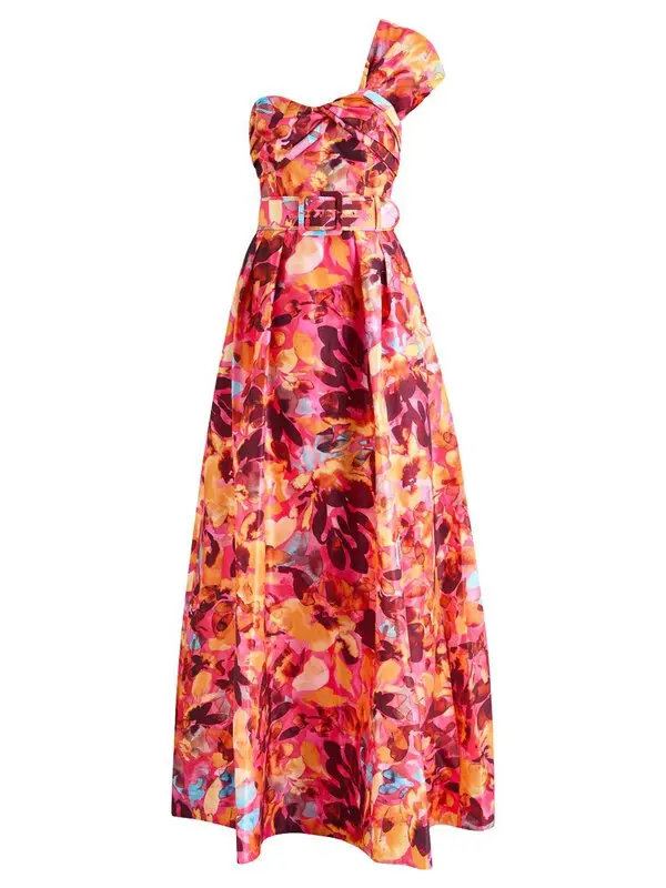 Rebecca Vallance Gardenia Floral-printed Moiré Gown - Pink
