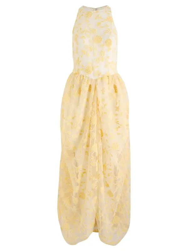 Remain Birger Christensen Floral-embellished Tulle Midi Dress - Yellow