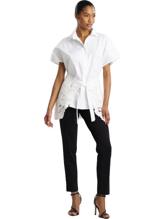 Natori Kumo Embroidery Kimono Wrap Shirt With Applique - White