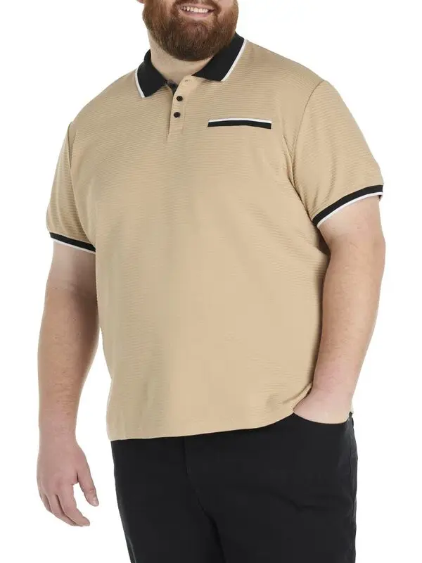 TRUE NATION BY DXL Big & Tall Tipped Polo Shirt - Taupe