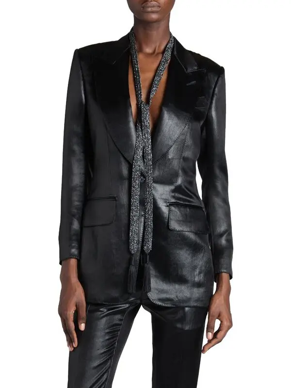 TOM FORD Bianca Single-breasted Liquid Satin Blazer - Black