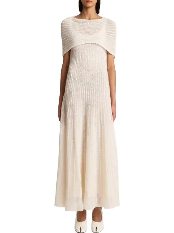 Khaite Thora Pointelle Maxi Sweater Dress With Capelet - Glaze