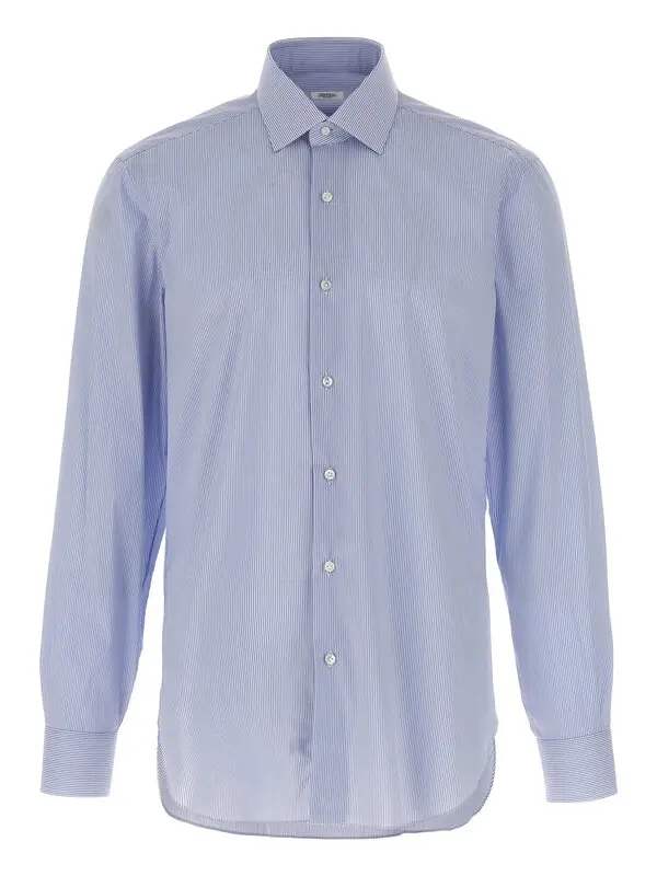 BARBA NAPOLI Striped Cotton Poplin Shirt - Light Blue