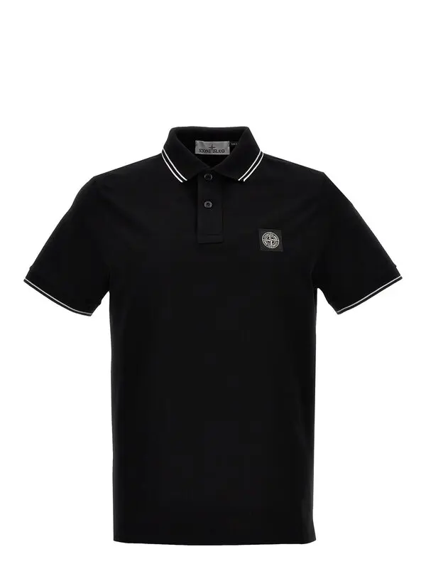 Stone Island Logo Badge Polo Shirt - Black