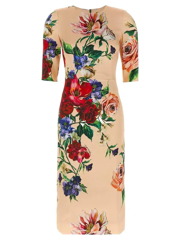 Dolce & Gabbana Floral Print Midi Dress - Pink