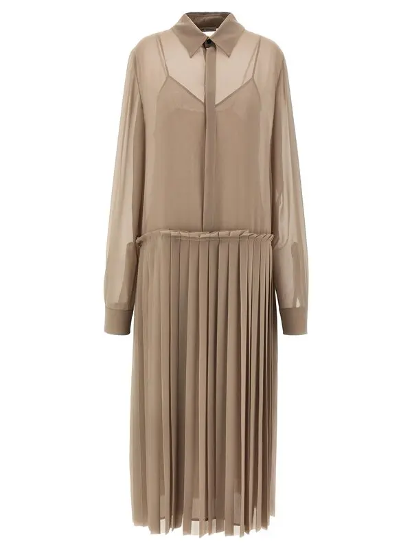 Ami Pleated Midi Dress - Beige