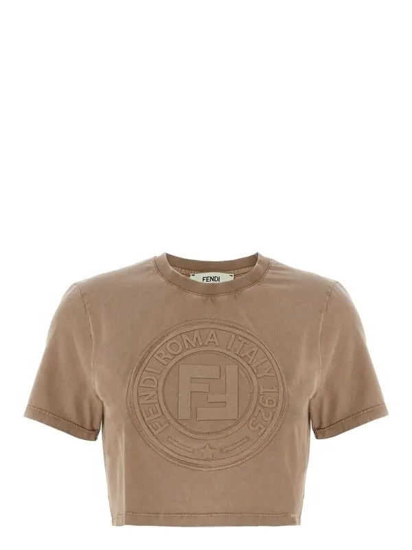 Fendi T-shirt With 3d Roma' Embroidery - Brown