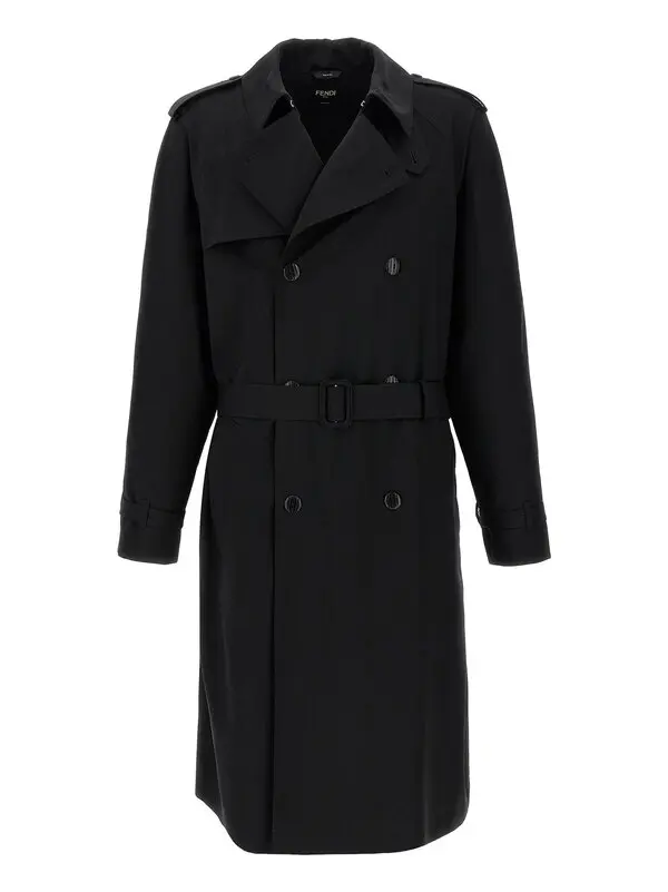 Fendi Wool Trench Coat - Black