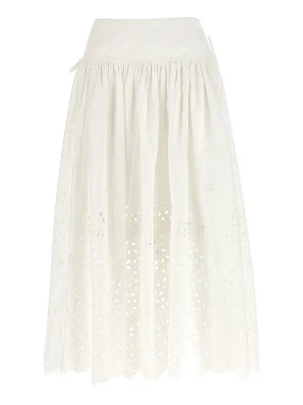 SELF-PORTRAIT Cotton Embroidered Midi Skirt - White