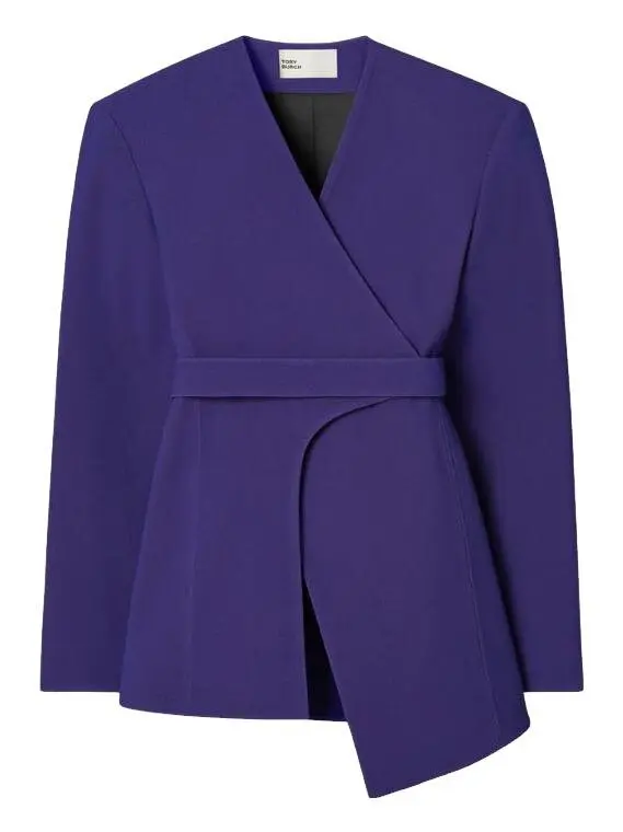 Tory Burch Asymmetrical Piqué Wrap Jacket - Ballpoint Blue