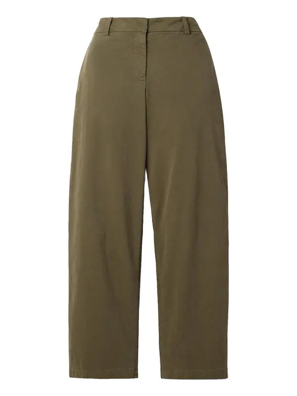 NILI LOTAN Nohan Brushed Cotton-blend Twill Wide-leg Pants - Green