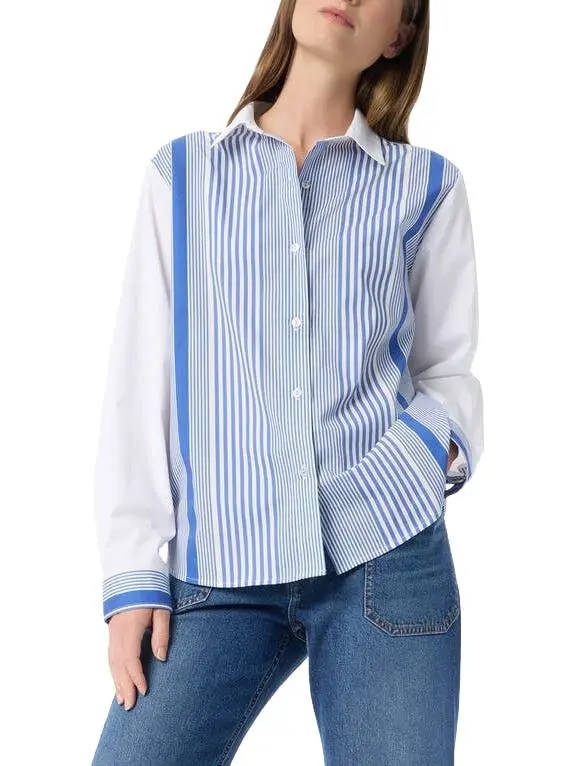 DO BY DEE OCLEPPO Noelle Stripe Cotton Button-up Shirt - Baja Blue- Shirting Stripe