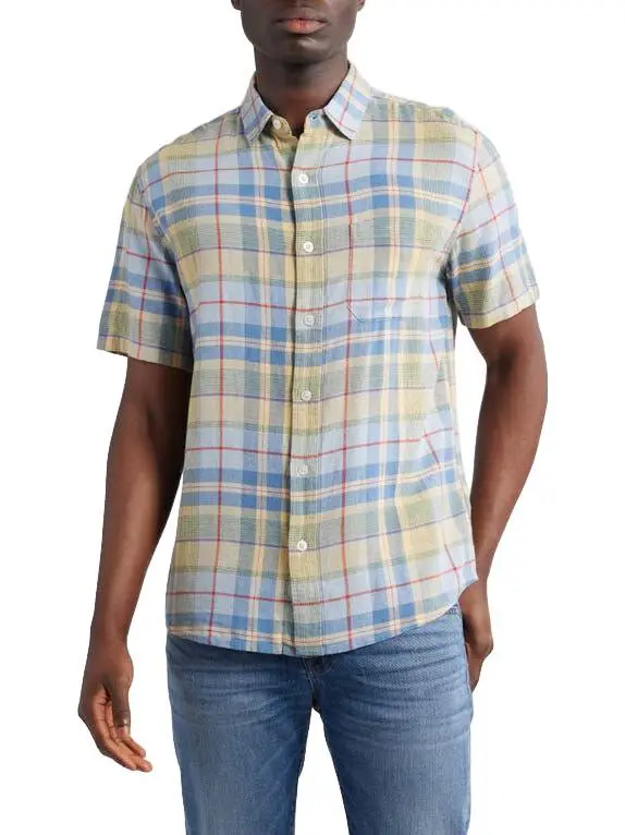 Pendleton Dawson Plaid Short Sleeve Linen Blend Button-up Shirt - Blue Multi Plaid