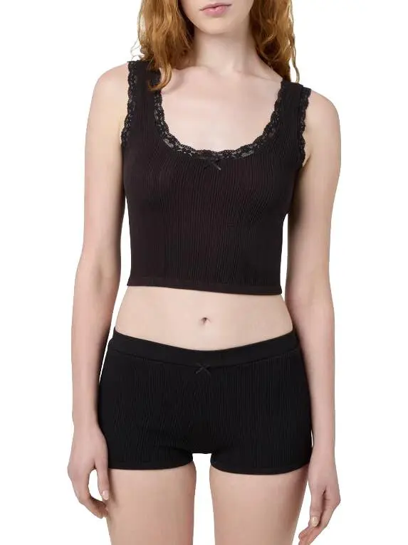 FLORENCE BY MILLS Lace Trim Crop Tank - Black
