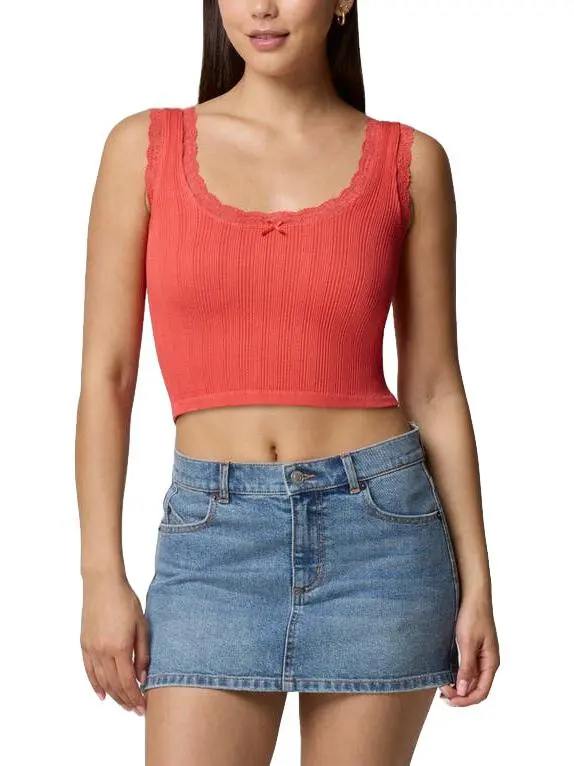FLORENCE BY MILLS Lace Trim Crop Tank - Strawberry Sld