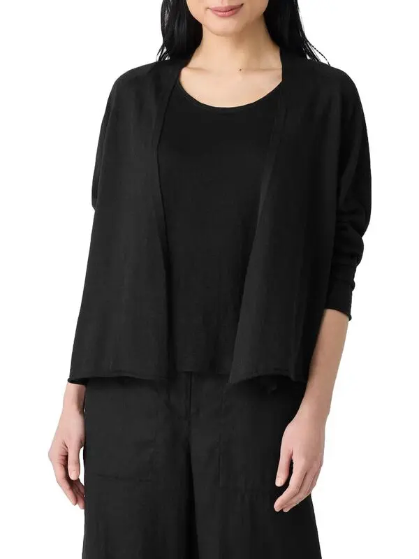 Eileen Fisher Organic Linen & Organic Cotton Open Front Cardigan - Black