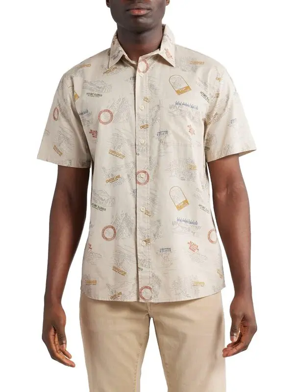 Pendleton Shoreline National Park Print Short Sleeve Cotton Button-up Shirt - Parks Tan