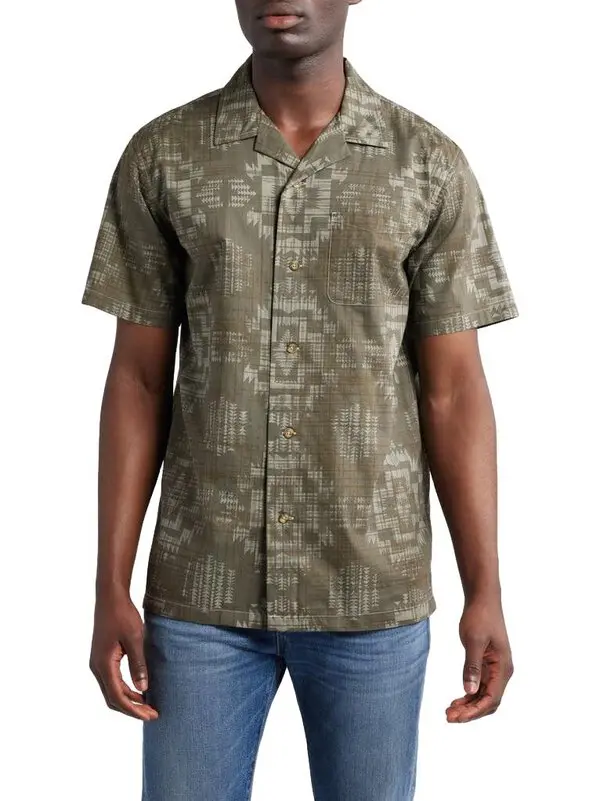 Pendleton Geo Pattern Cotton Camp Shirt - Harding Olive