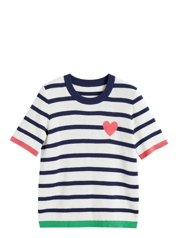 Chinti & Parker Cotton Heart Breton Crochet T-shirt - Cream-navy