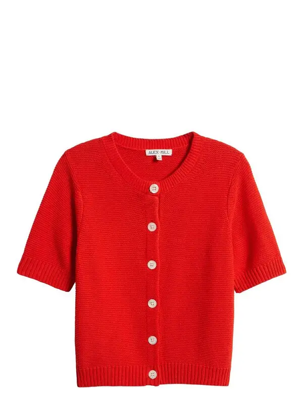 ALEX MILL Elle Elbow Sleeve Linen & Cotton Button-up Sweater - Tomato