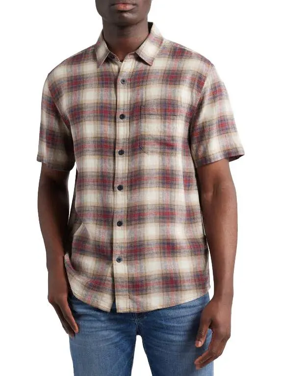 Pendleton Dawson Plaid Short Sleeve Linen Blend Button-up Shirt - Tan/ Brick Plaid