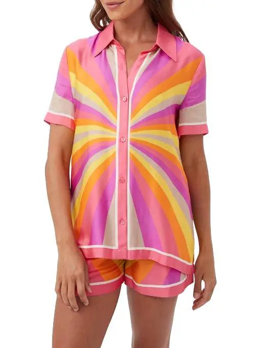 Trina Turk Ember 2 Printed Satin Button-up Top - Multi