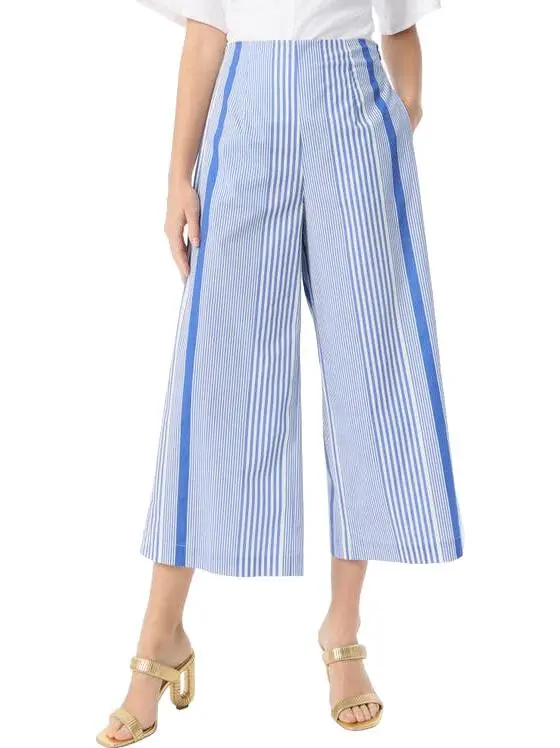 DO BY DEE OCLEPPO Sarah Stripe Crop Wide Leg Pants - Baja Blue- Shirting Stripe