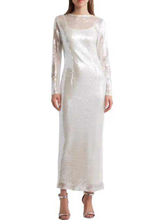 RARE LONDON Sequin Maxi Dress - White