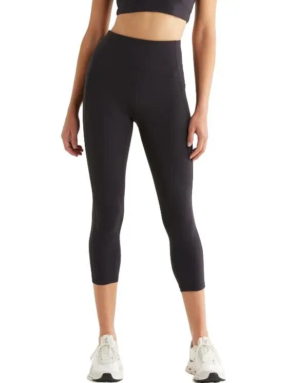 Zella Studio Luxe High Waist Pocket Crop Leggings - Black