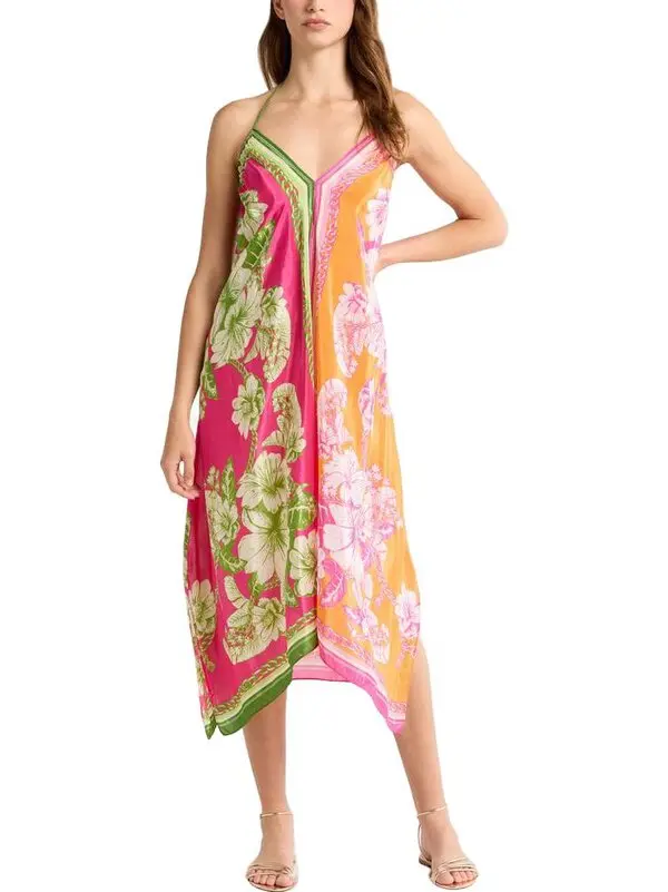 Farm Rio Scarf Print Halter Dress - Pink Multi