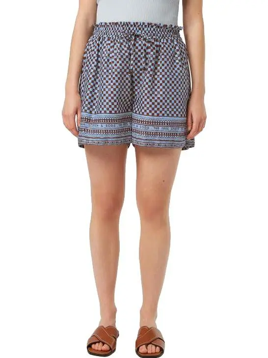 Scotch & Soda High-waisted Striped Cotton-blend Shorts - Blue/ Brown Block Print